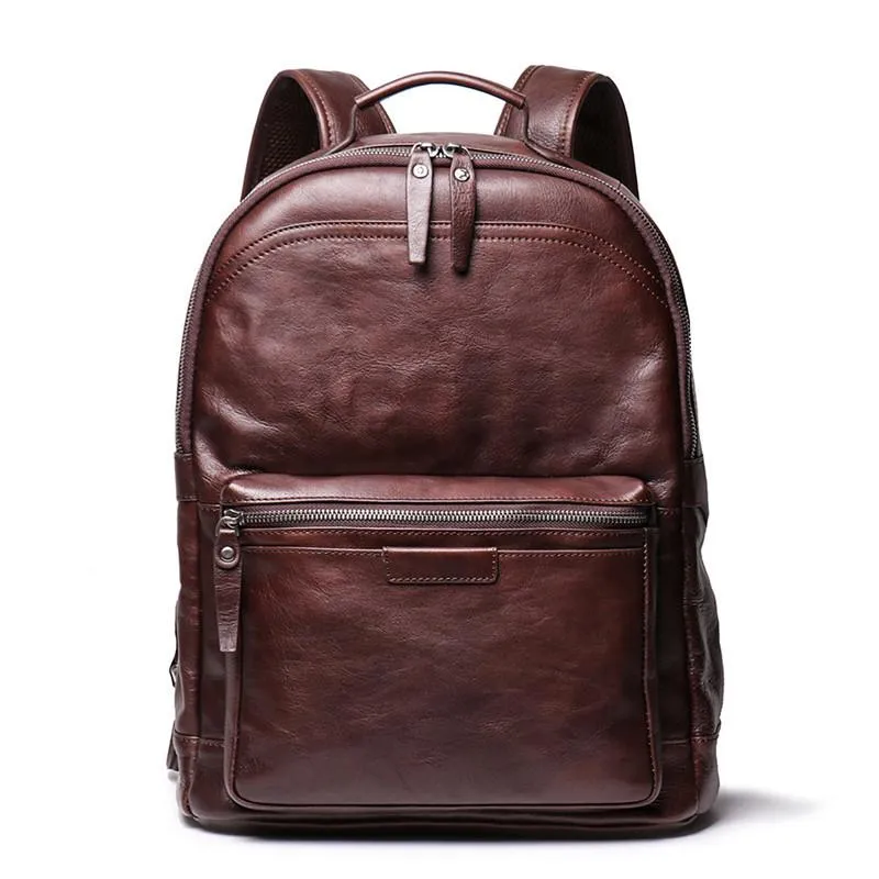 Vintage Coffee Brown Full Grain Leather Laptop Backpack - Fits 15.6 ...