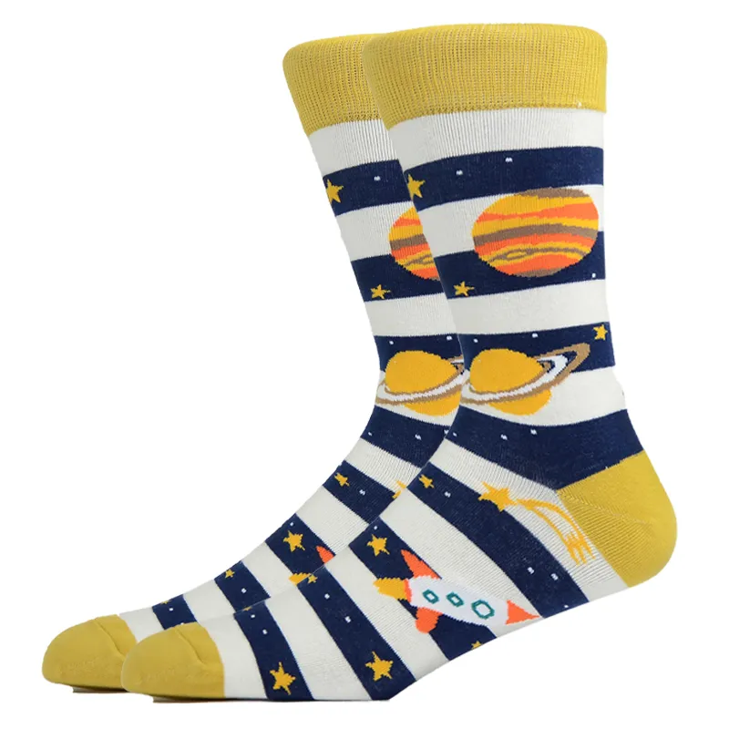 Mens Funny Universe Space Spaceship Stripe Printed Socks For Men Happy ...