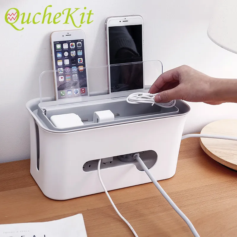 Multifunction Desktop Organizer Power Strip Wire Storage Box Anti Dust ...