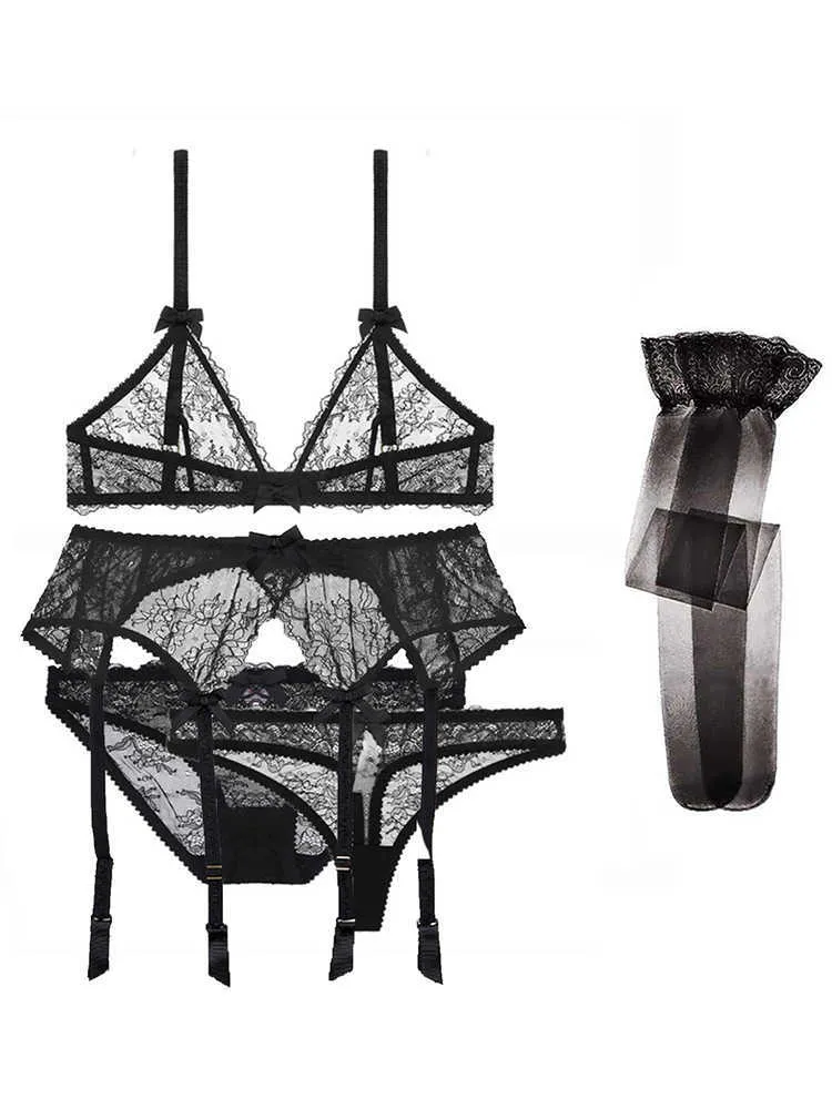 Ningsige Lace Wire Free Lingerie Set Includes Bra Panties Thongs Garter With Lace And