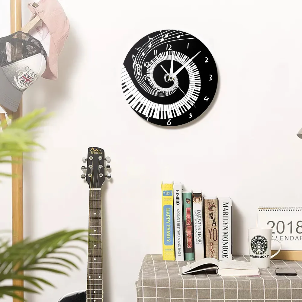 Piano Keys Wall Clock: Modern Black & White Round Music Keyboard Clock ...