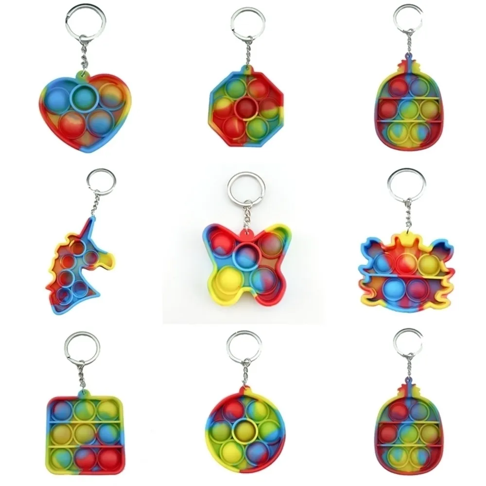 Tie Dye Sensory Fidget Toys Simple Key Ring Push Bubble Poppers ...
