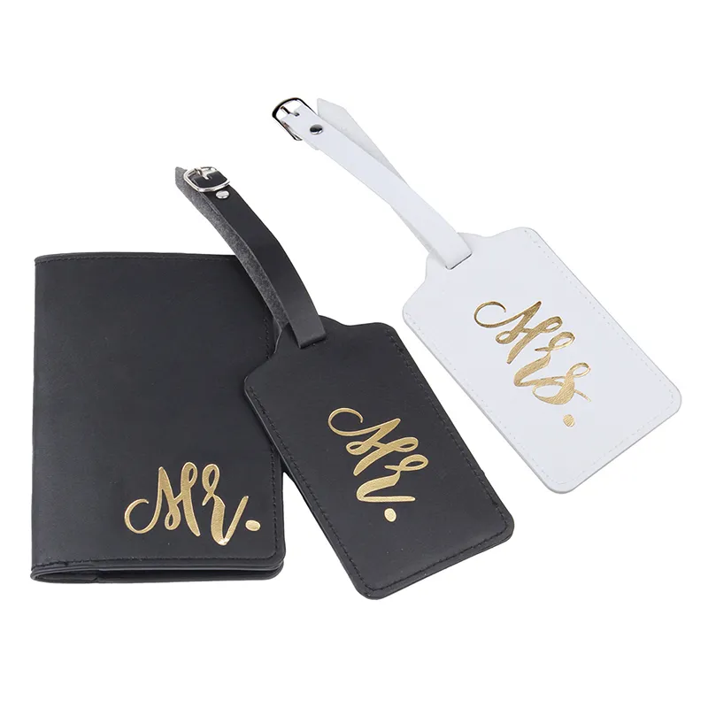Couple's Travel Set: Matching Luggage Tags & Passport Holders - PU ...