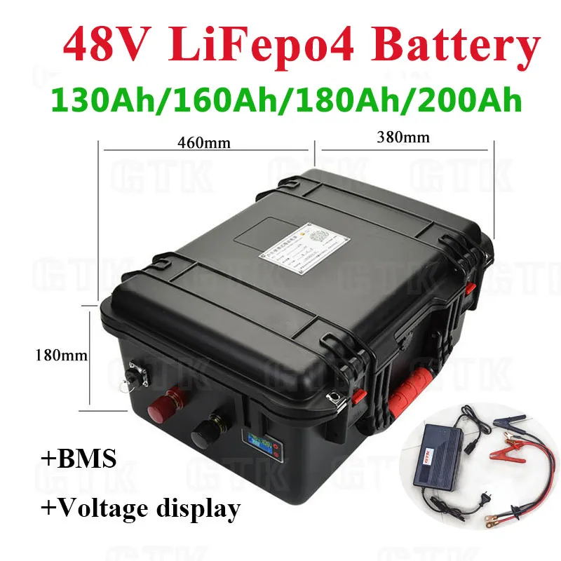 48V LiFePO4 Battery Pack: 130Ah-200Ah, BMS, 10A Charger - Power for ...
