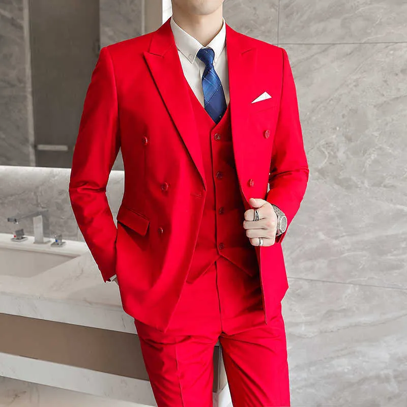 Wedding Dress Suits For Men Red Slim Fit Formal Suit Sets With Blazer ...