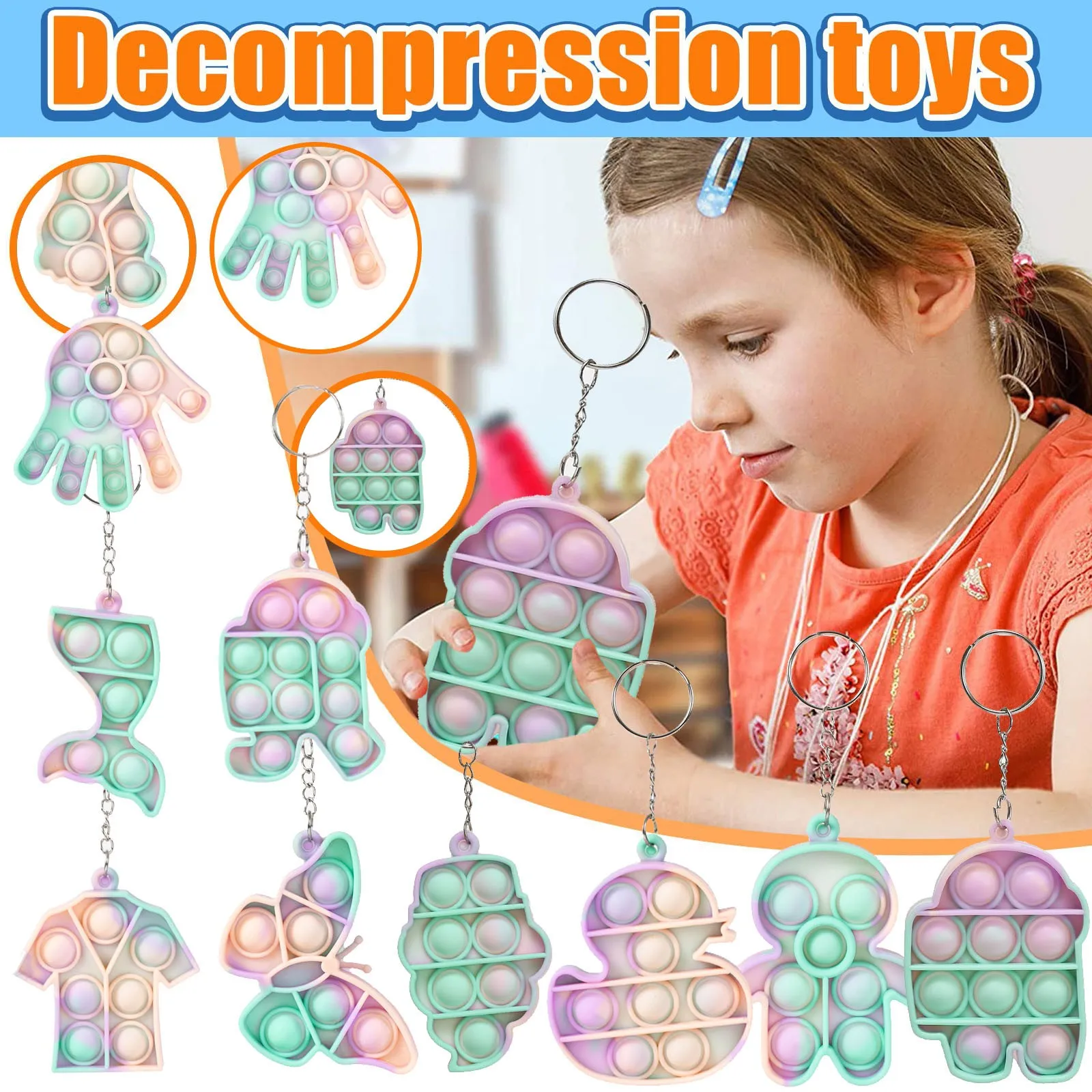 Mini Fidget Toy Kit With Keychain Squishy Stress Reliever For Adults ...