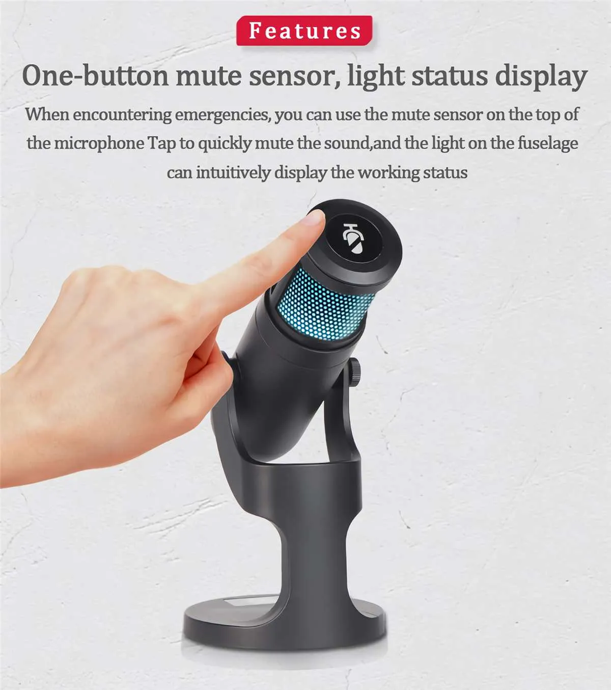 USB Microphone Stand For PC Condenser Mic With RGB Light, Type C, Mute ...