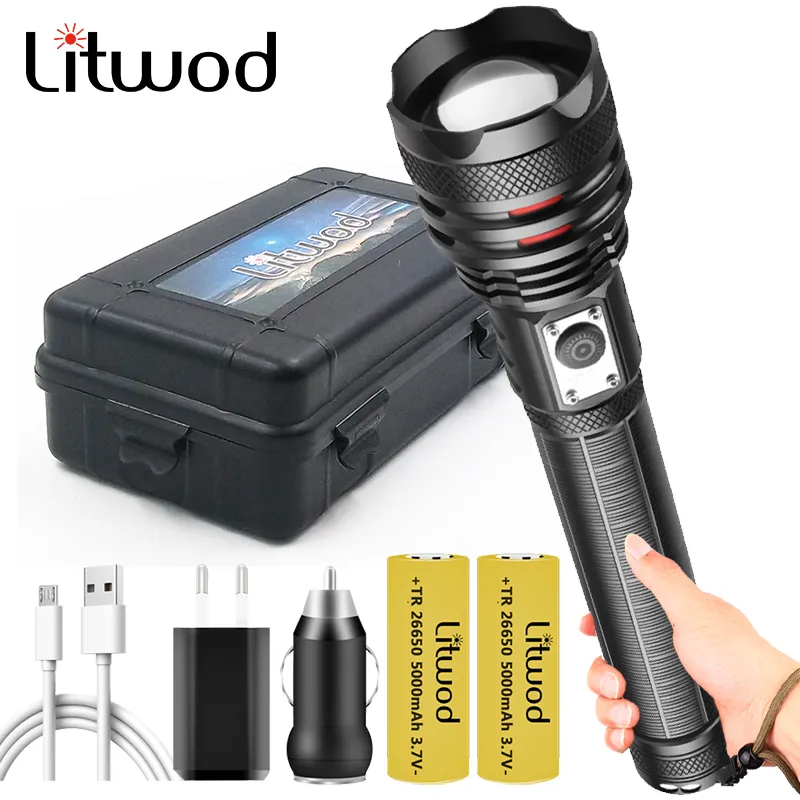 DHgate.com:XHP160 LED Flashlight, Zoomable Type-C USB Charging Torch ...