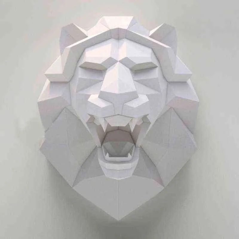 Lion Head 3D Paper Model Animal Sculpture Lion Papercraft DIY Craft For ...