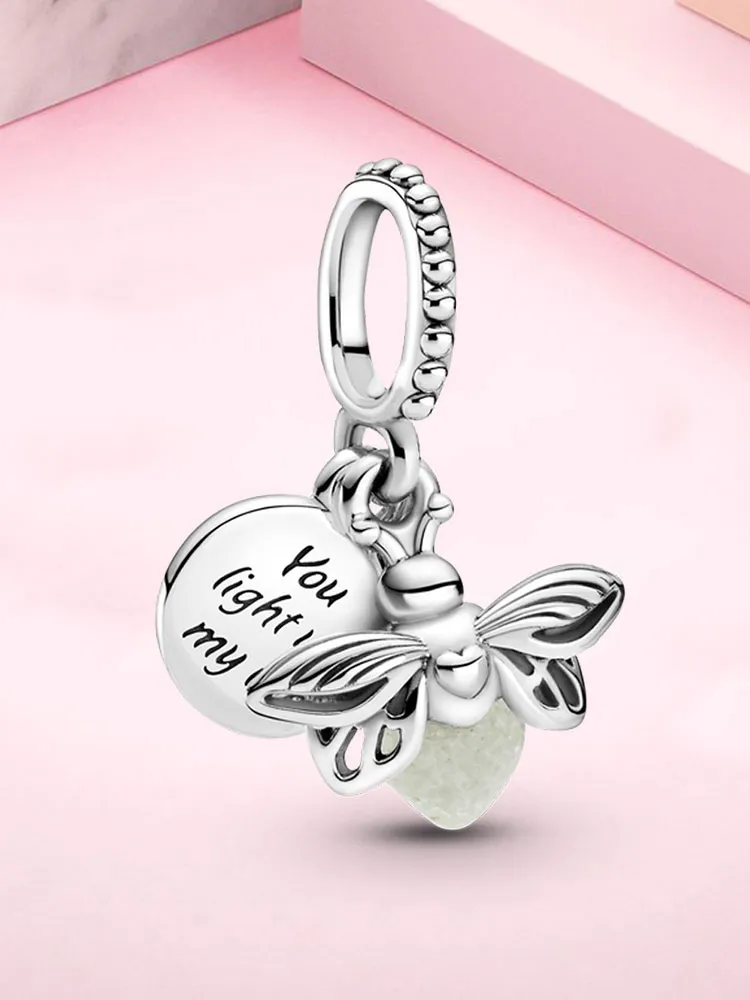 Silver Glow In The Dark Firefly Dangle Charm Fit For Women Bracelet And ...