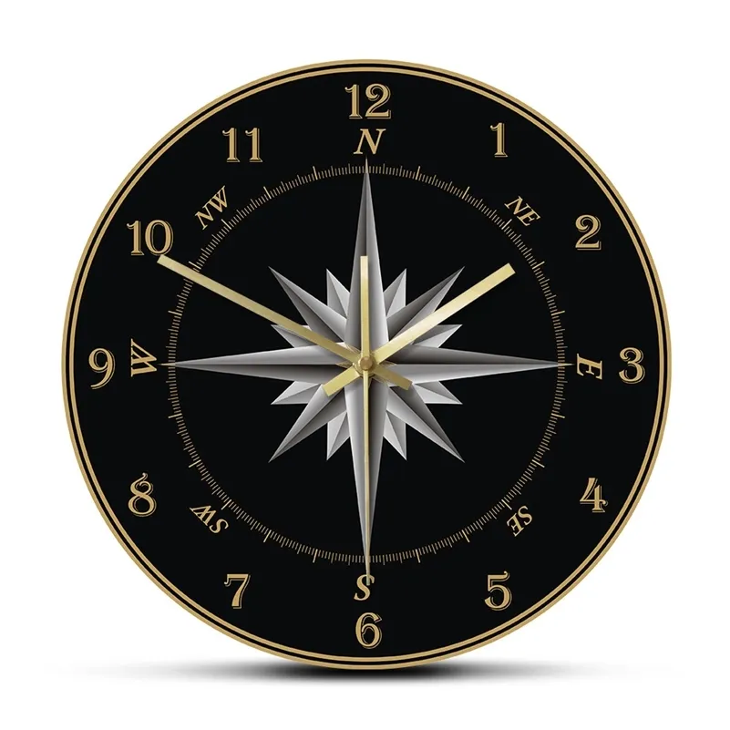 Home Goods Wall Clocks: Nautical Compass Rose Wall Clock Silent ...