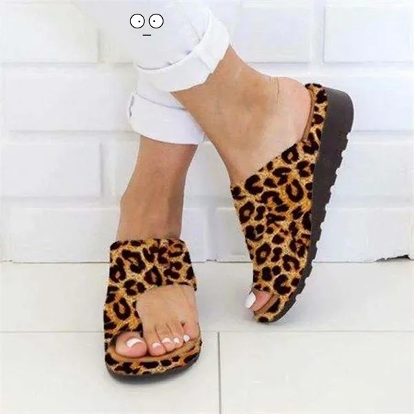 Unisex Summer Rubber Flat Sandals Leopard Pattern & Solid Color Beach ...