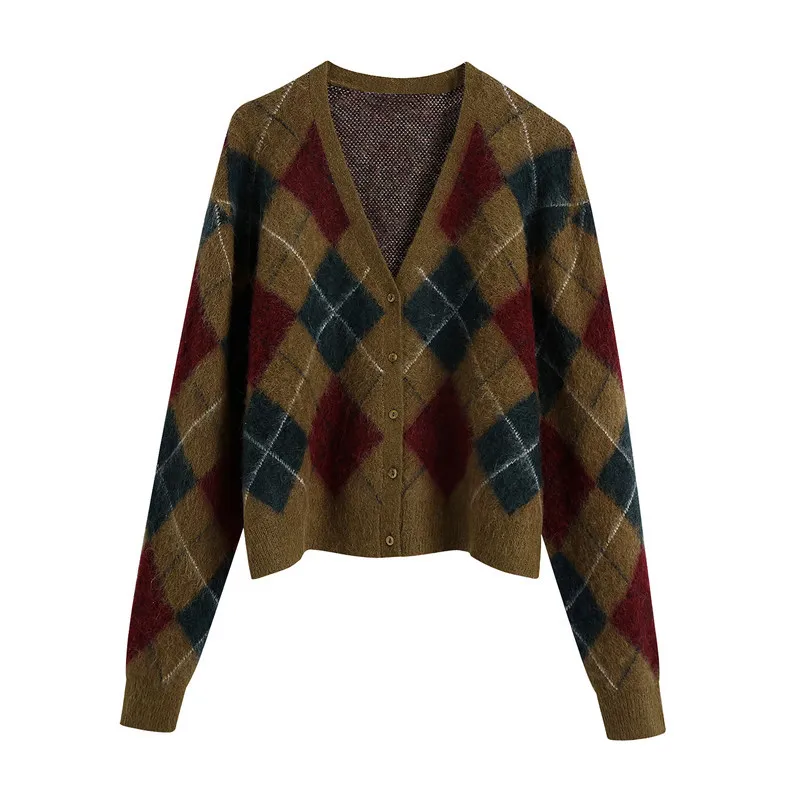 Cardigan Sweater Women Long Sleeve Single Breasted Geometric Pattern ...