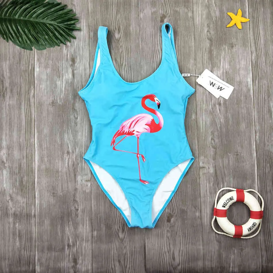 Mandm Flamingo Printed One Piece Swimsuit White Black Backless Tiktok
