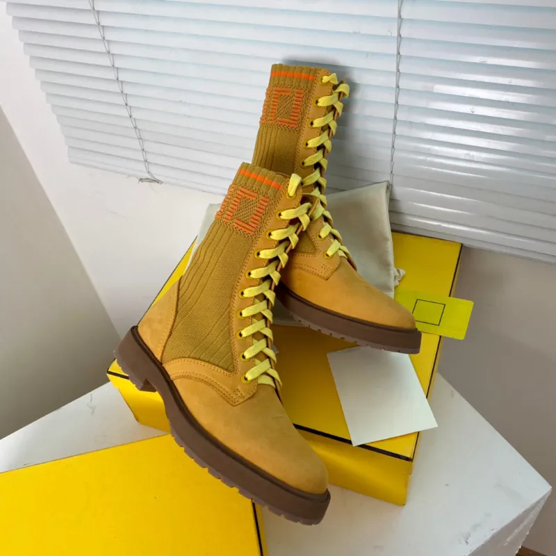 Fashion knit ankle boots lace-up yellow leather ankle biker boots with ...
