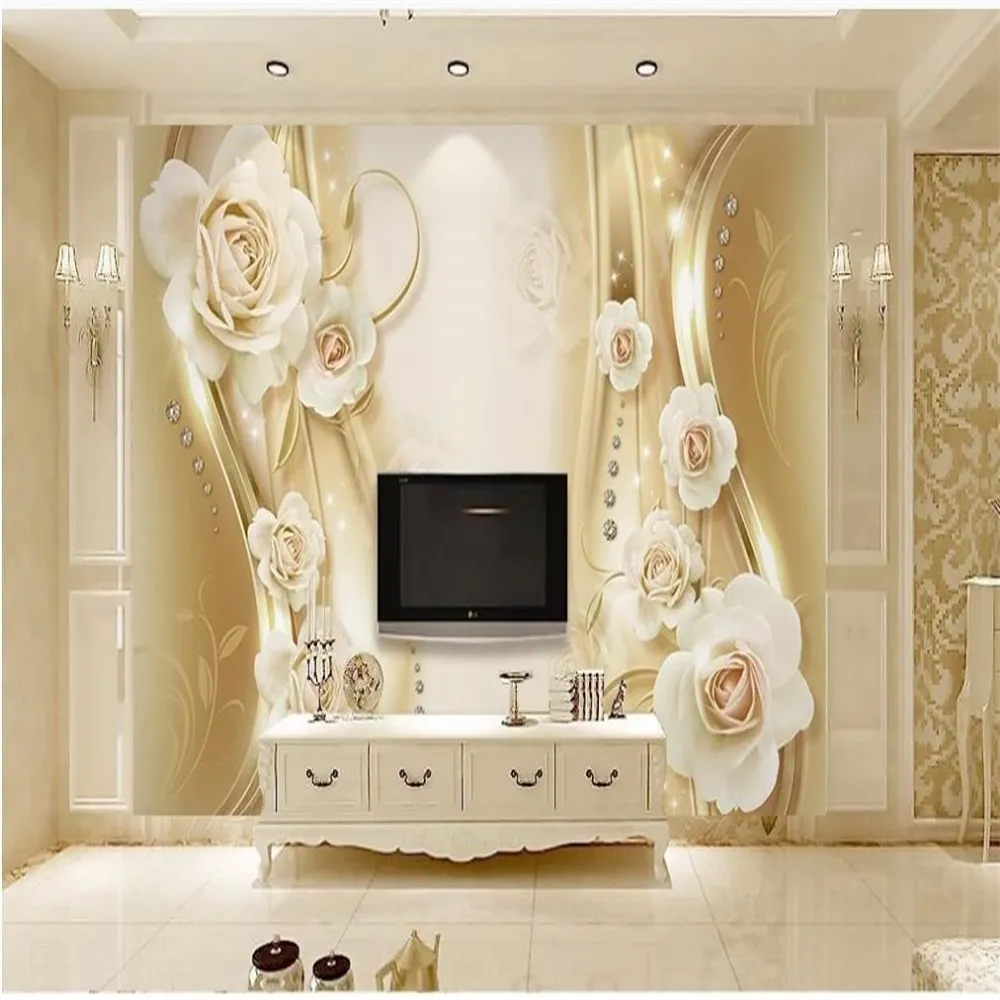 Golden Rose Flower Divar Wallpaper 3d With European Pattern Perfect For ...