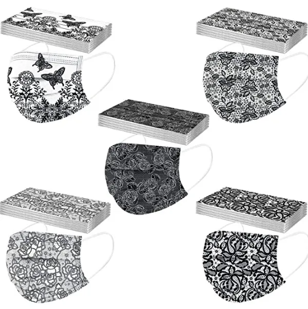 Adult Disposable Black And Gray Printed Face Masks, 3 Layer Non Woven ...