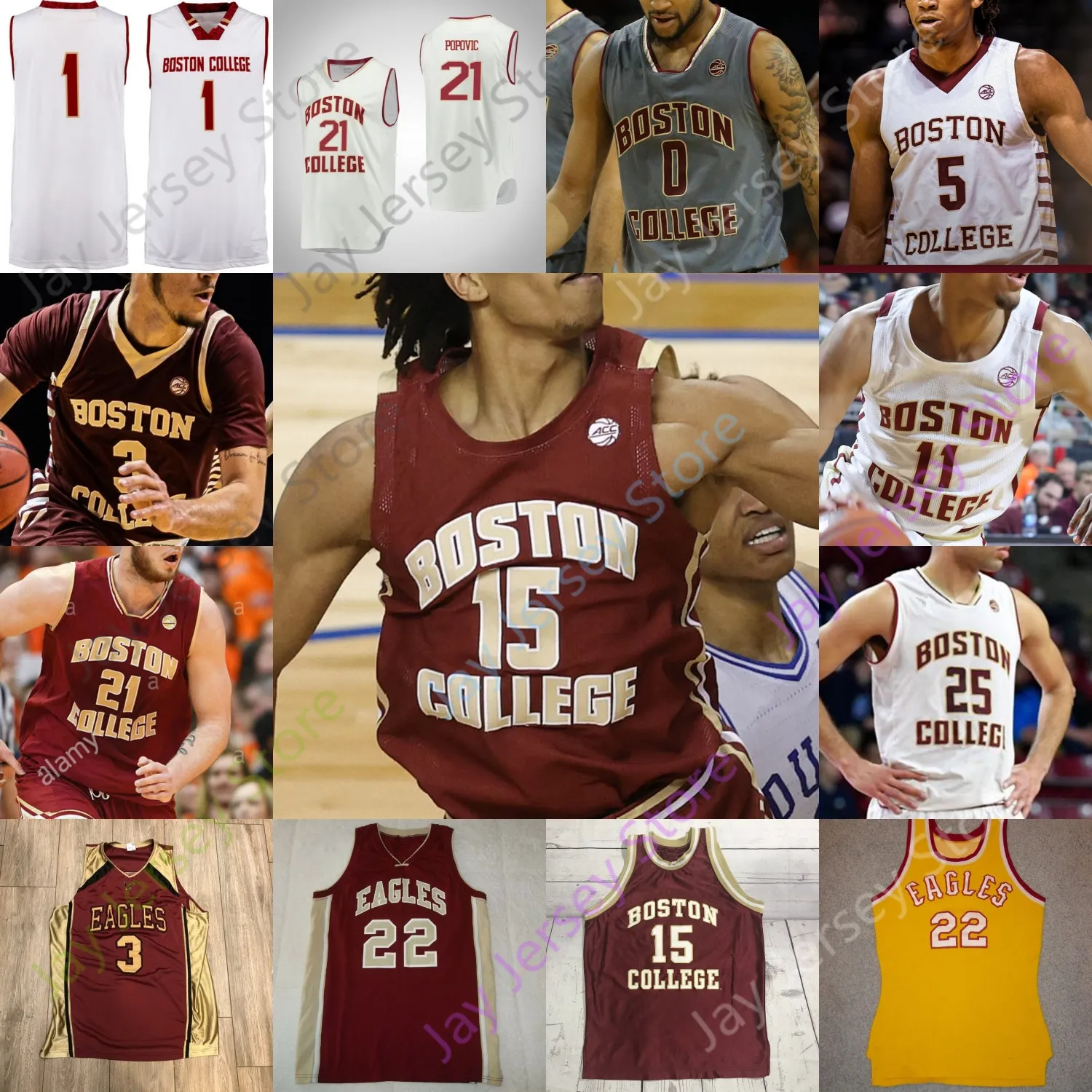 Boston Basketball Jersey NCAA College Derryck Thornton Nik Popovic Jay ...