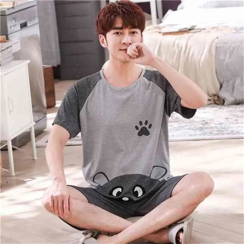 Pajama Set for Men: Thin Cotton, Short-Sleeved, Cute Cartoon Design ...