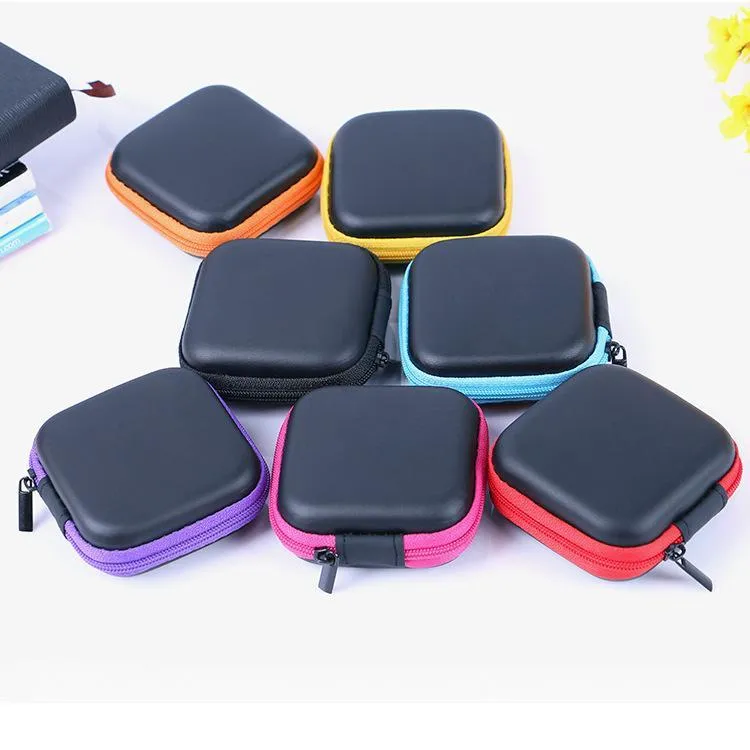 Earbud Organizer Carrying Case - PU Leather Mini Zipper Headphone Case ...