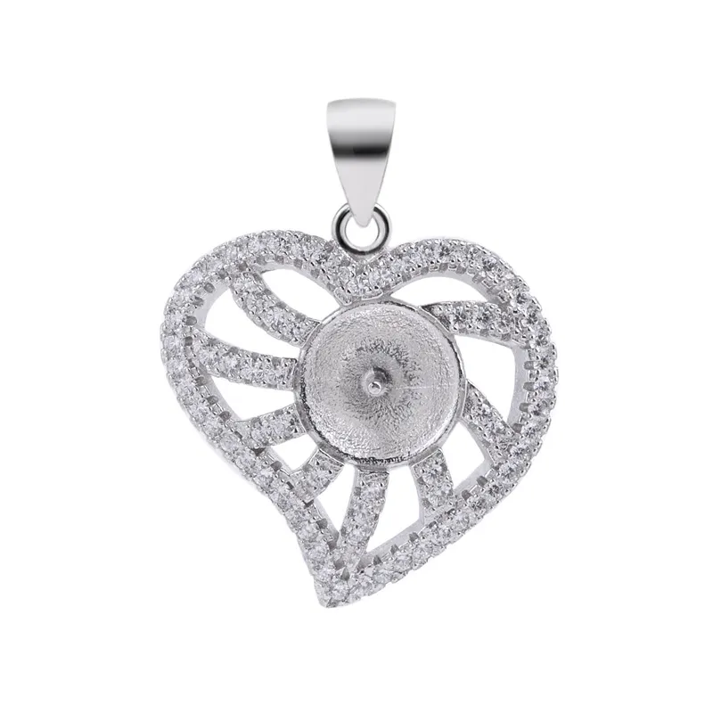 925 Sterling Silver Heart Pendant Settings - Cubic Zirconia Pave, Pearl ...
