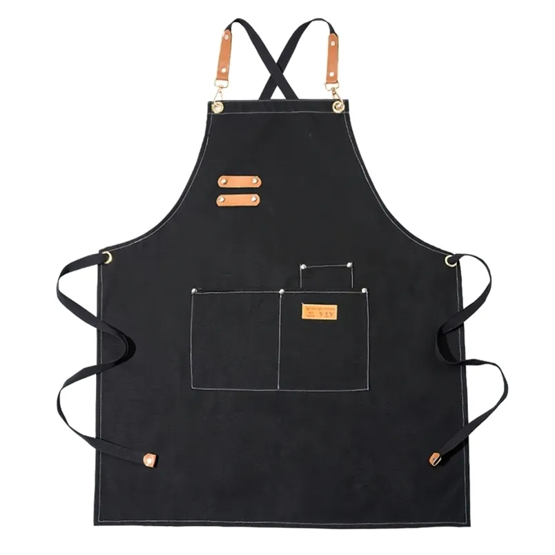 Adjustable Canvas Kitchen Apron - Unisex Cooking Apron with Pockets for ...