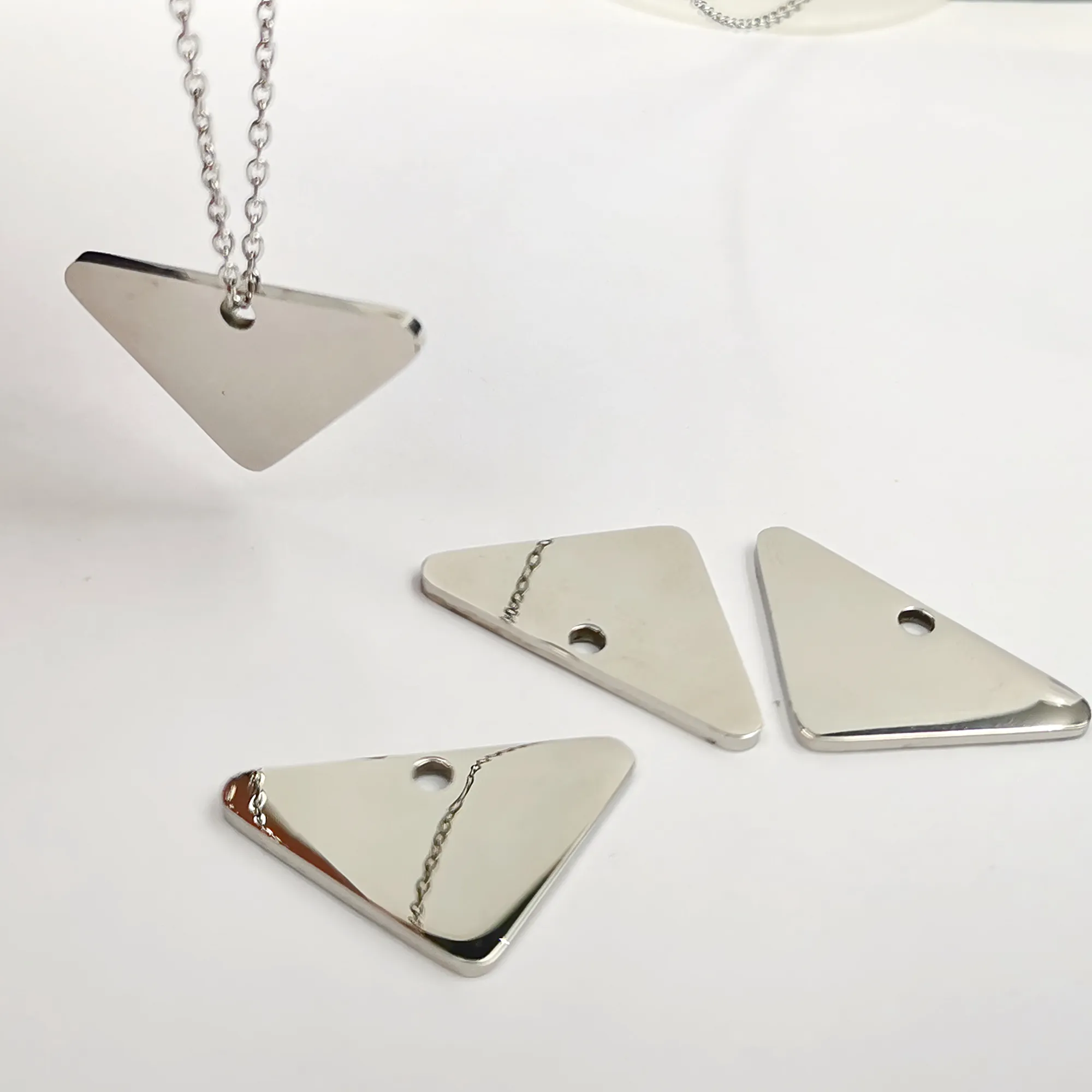 Stainless Steel 16×22mm 1.2mm Thick Triangle Tag Charms with Imitation ...