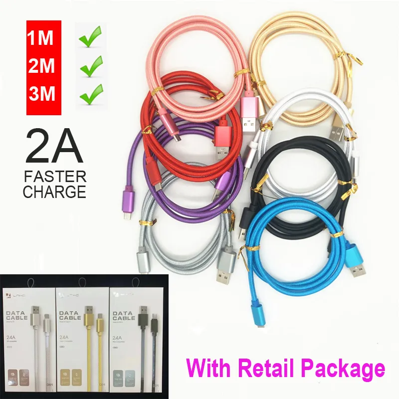 Type C USB Cable 2.4A Charger Adapter Metal Braid Micro USB Cable for ...