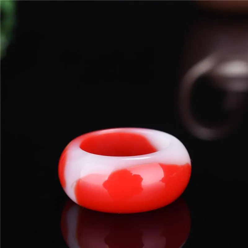 Hand Carved Chinese Red And White Jadeite Jade Cluster Ring Fashionable ...
