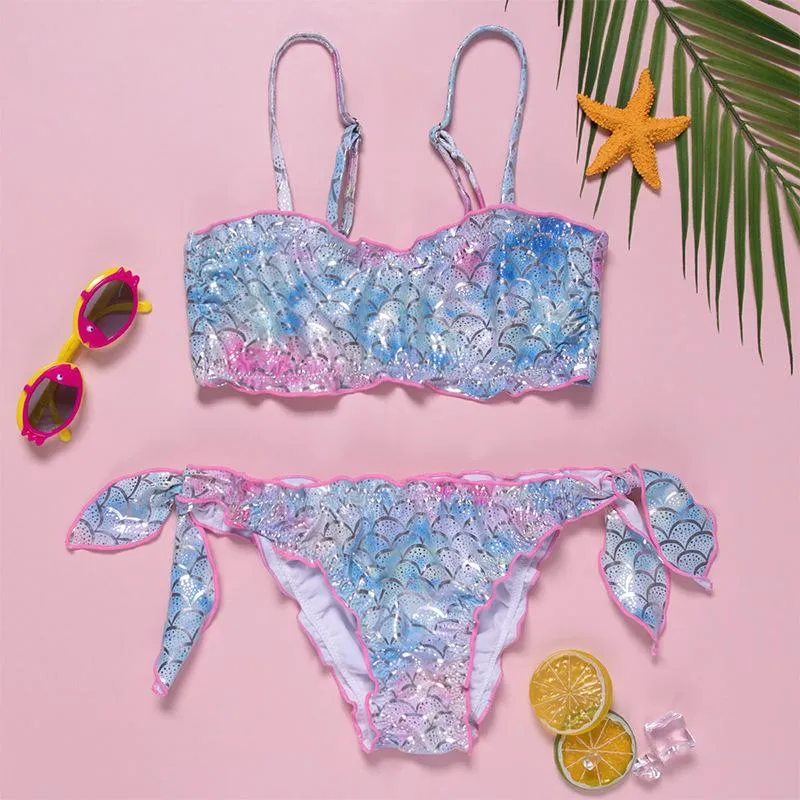Marmaid Kinder Bikini Set Für Mädchen Großer Badeanzug Mit Futter Zweiteilige Kinder Bademode