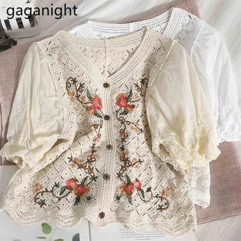 Elegant Floral Print Short Sleeve Knitted Blouses for Women, Sexy V ...