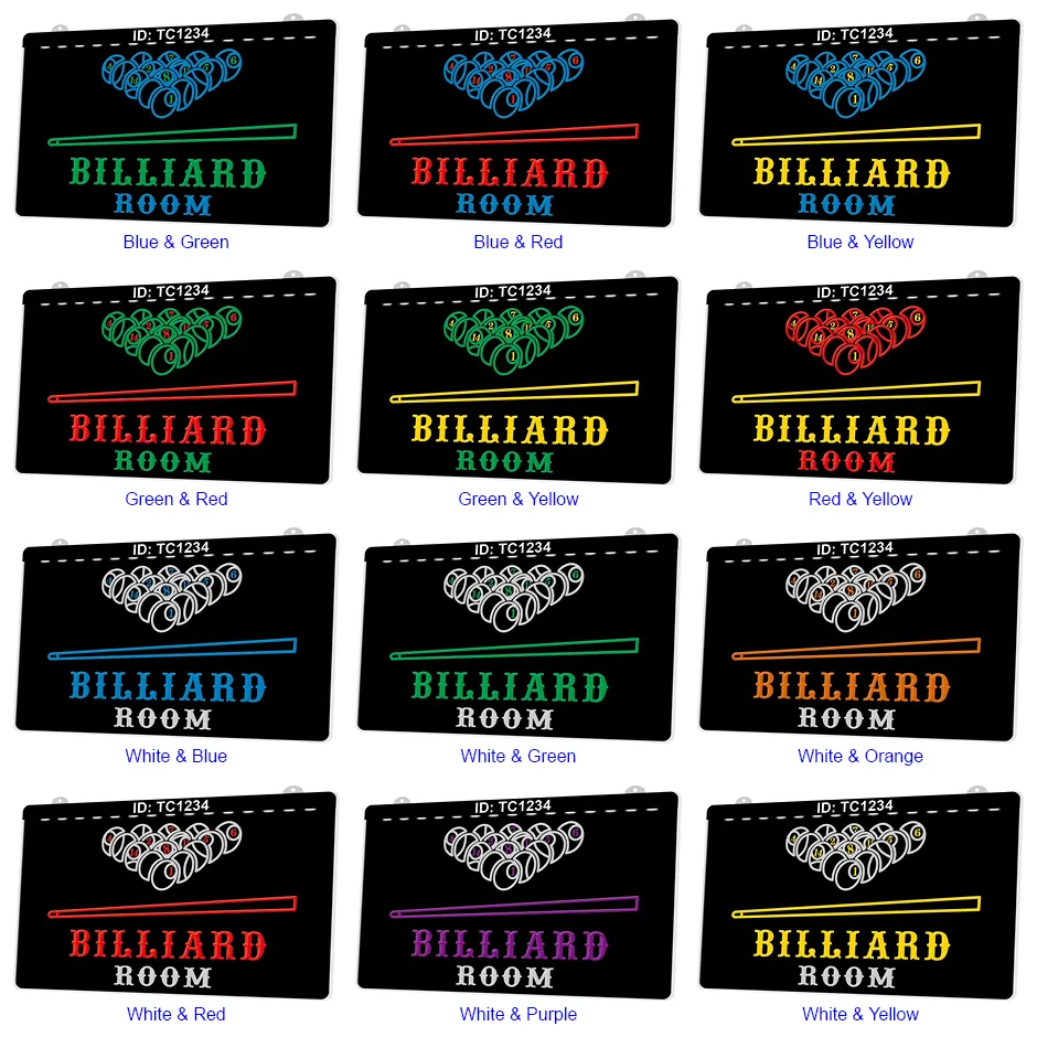 TC1234 Billiards Pool Room Open Light Sign Dual Color 3D Engraving From ...