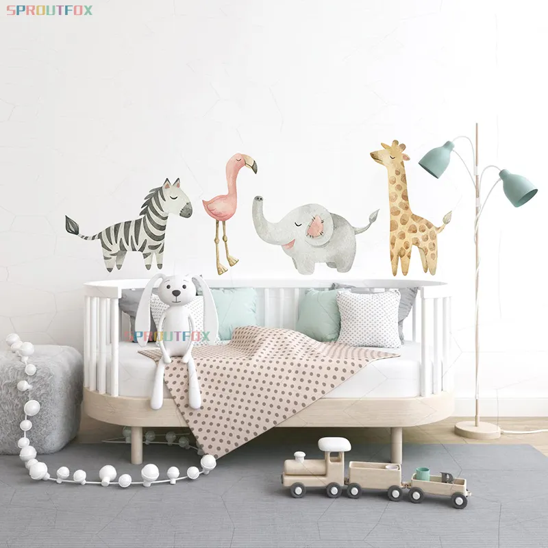 Nordic Cartoon Animaux Sticker Mural Pour Enfants Chambre Pépinière ...