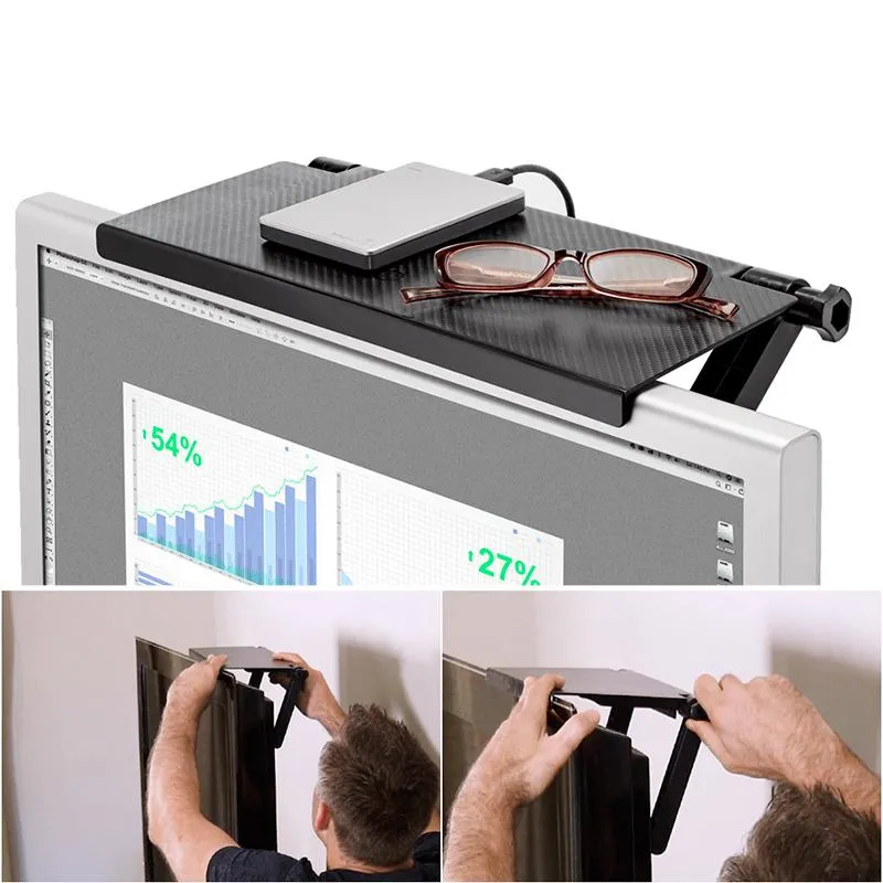 Hooks & Rails 1-Piece Screen Top Shelf Computer Monitor Riser Desktop ...