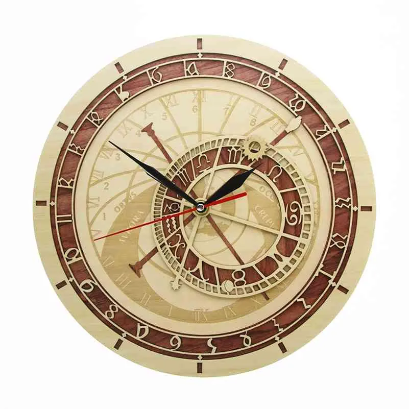 Handcrafted Wooden Prague Astronomical Clock Wall Art - Czech Republic ...