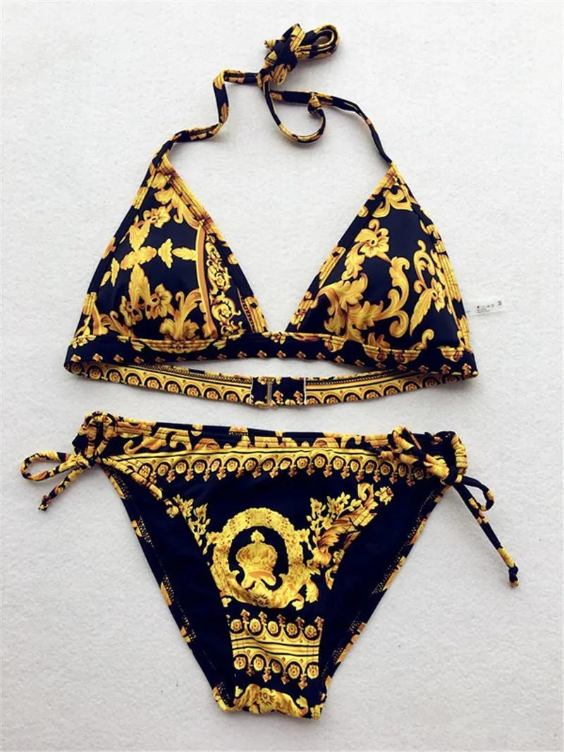 Gold Nobiliary Swimsuit Bikini Set Women Two Piece One Piece Swimwear ...