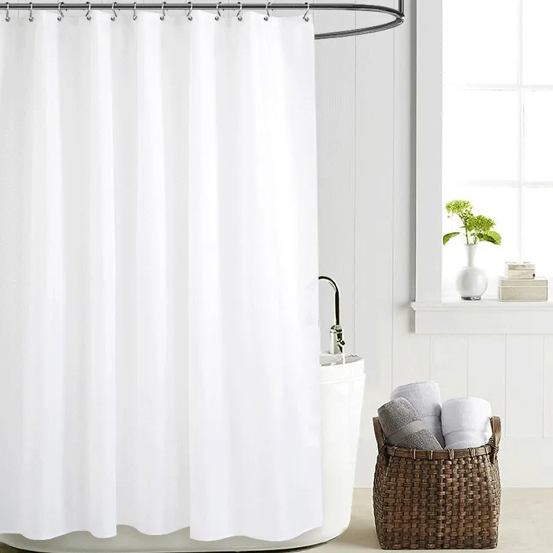 White Solid Polyester Shower Curtain Waterproof Thick Fabric Bathroom ...