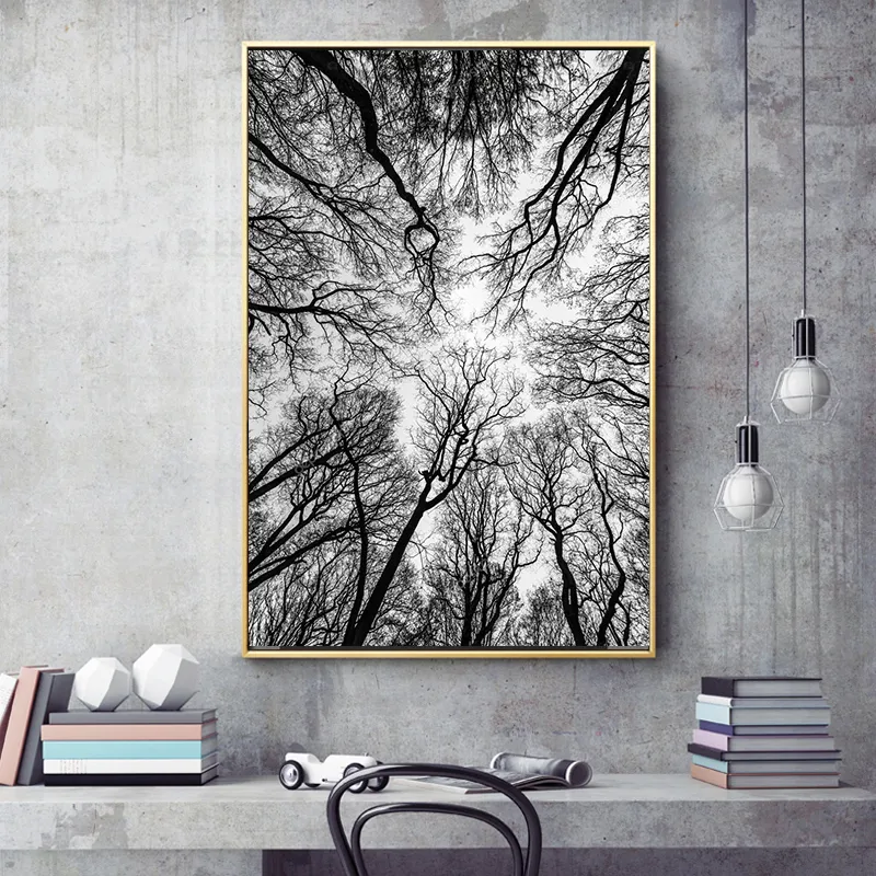 Wall Art Black White Tree Painting Decoration Picture For Living Room ...