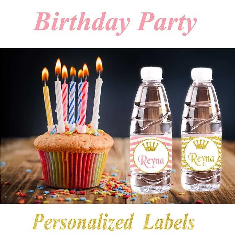 20 Personalized Dark Purple Princess Themed Water Bottle Labels, Candy ...