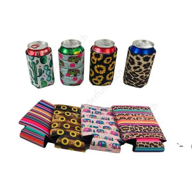 Leopard Print Can Cooler Sleeves - Neoprene Collapsible Beverage ...