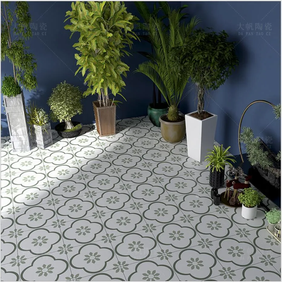 Nordic Retro Flower Tile - 300x300 Non-Slip Floor Brick, Green Mosaic ...