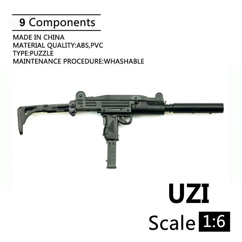 1/6 Scale UZI Submachine Gun Toys Plastic Assembled Firearm Model For ...