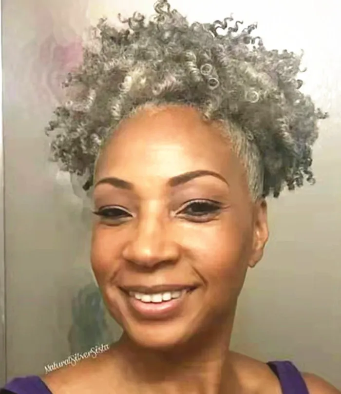 Silver Gray Drawstring Ponytail - Real Human Hair Kinky Curly Afro Puff - Salt and Pepper Clip ...