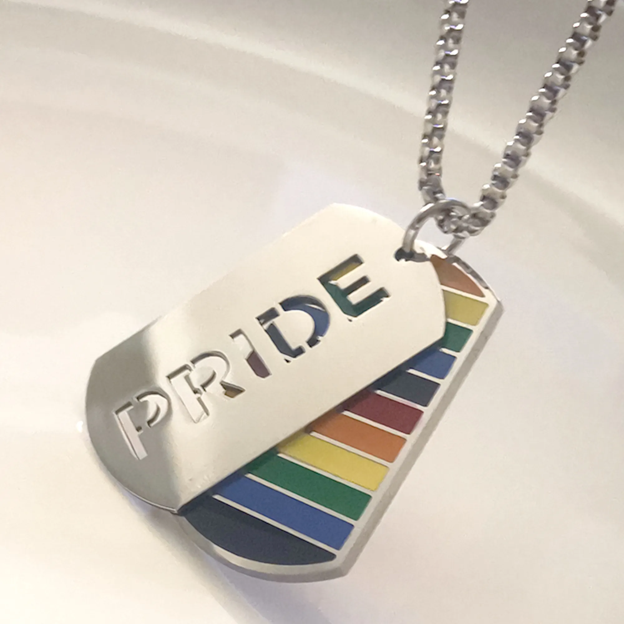Pride Rainbow Dog Tag Set Stainless Steel Bar Pendant Necklace Mens For ...