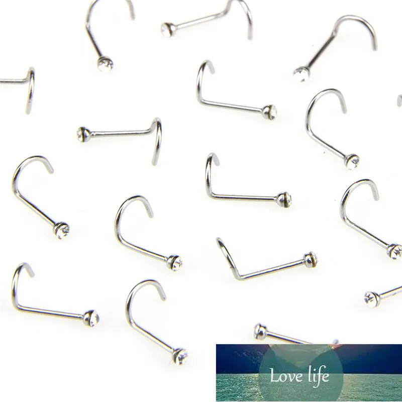 Stainless Steel Crystal Rhinestone Nose Studs Hooks Bar Pin Nose Rings ...