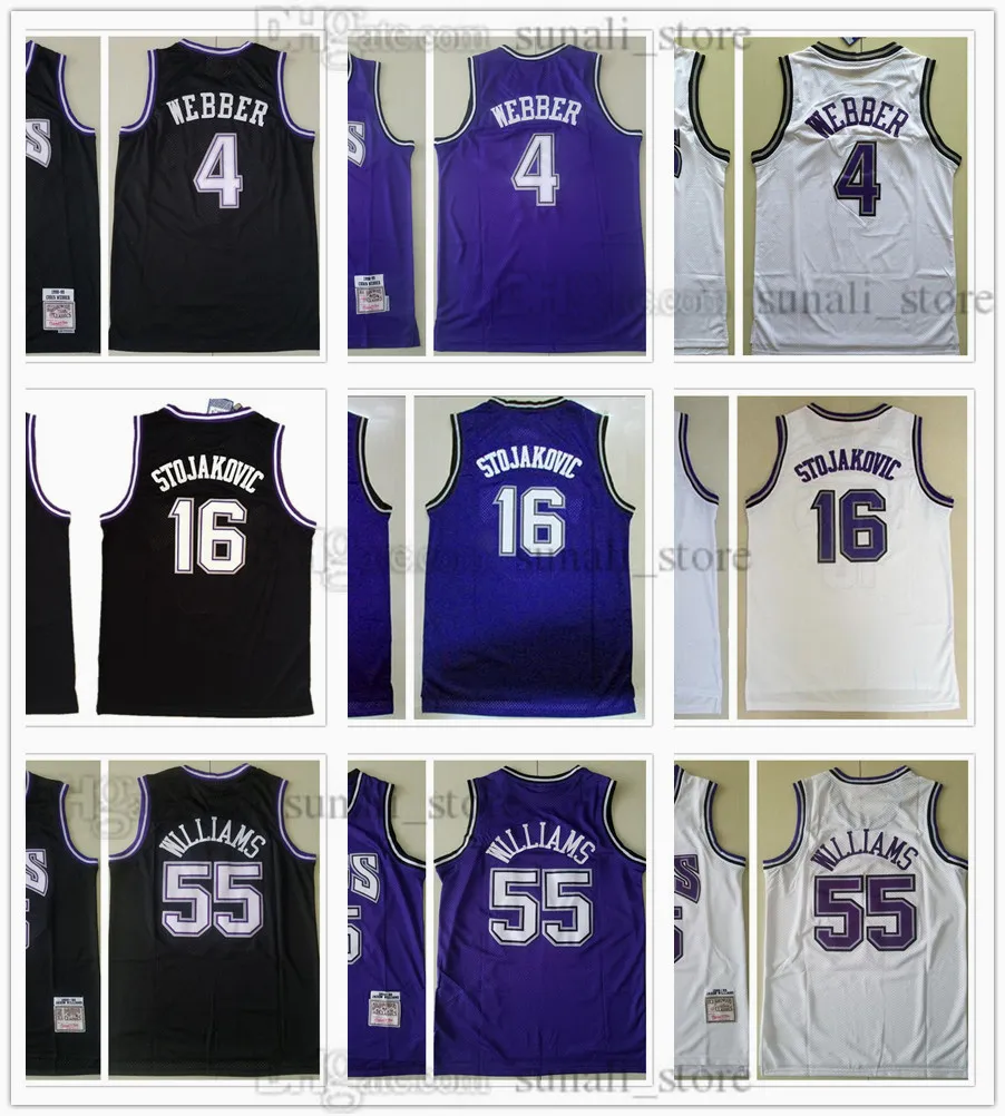 1998-99 Retro Chris Webber Basketball Jersey Men Black Purple White ...
