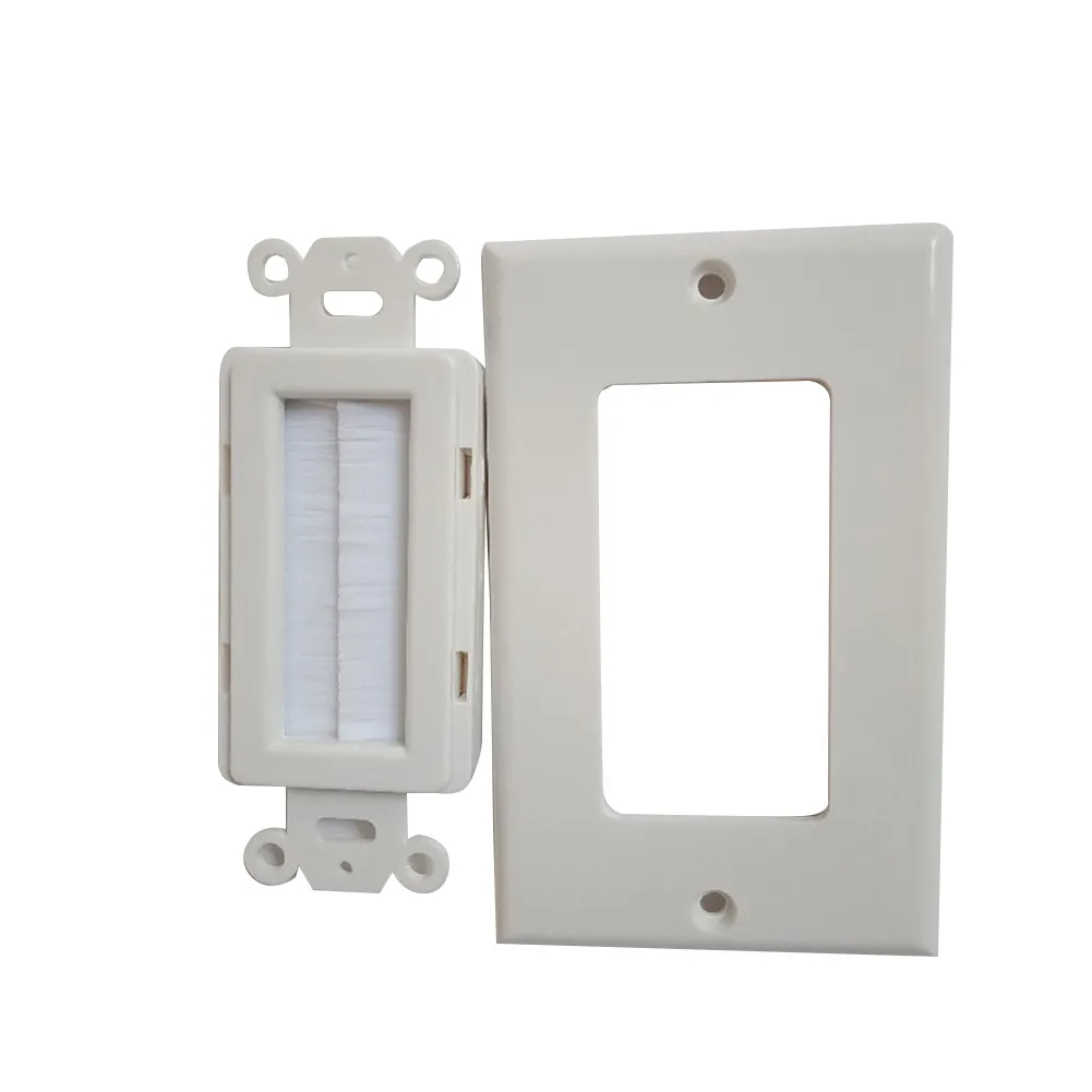 Single Gang White ABS Power Outlet Wall Plate with Cable Pass-Through ...