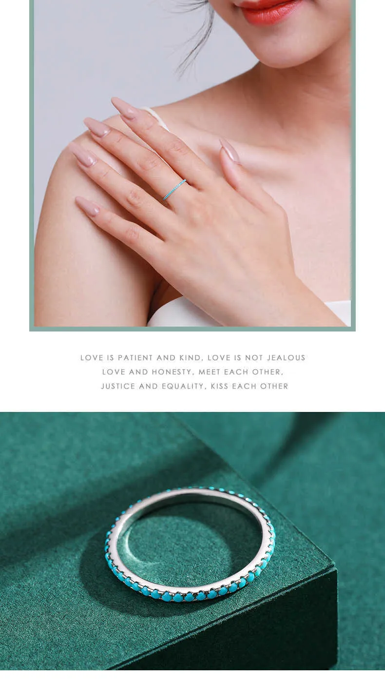 Modian 100% 925 Sterling Silver Classic Exquisite Circle Turquoise Charm Stackable Finger Ring ...