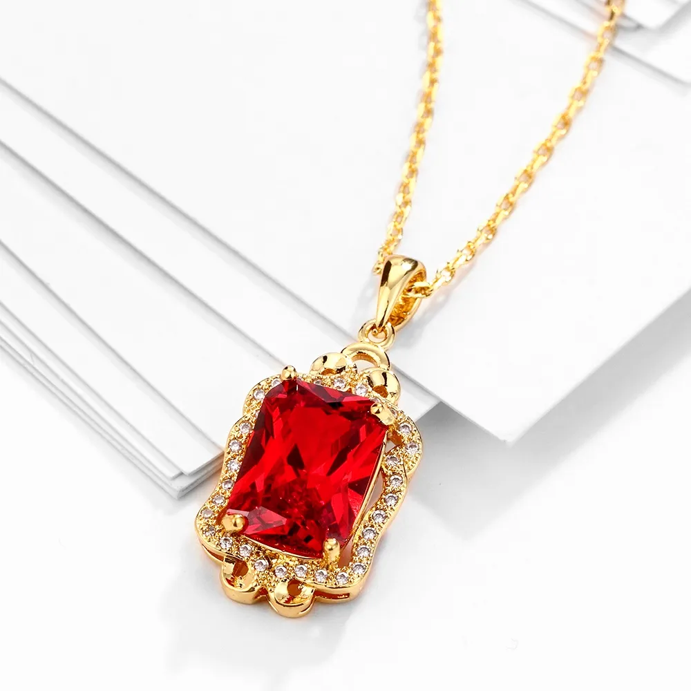 2.0ct Princess Cut Womens Pendant Necklace Chain Ruby Square ...