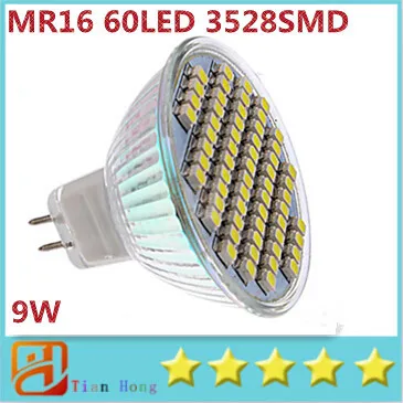MR16 LED 9W Spotlight Bulb, 60 SMD LED, Energy Saving, White/Warm White ...